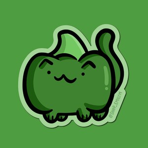 Green Bell Pepper Cat Sticker | Weatherproof Vinyl Sticker| Cute Food ...