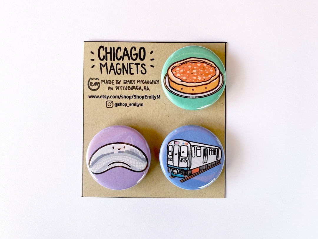 Chicago Magnet Pack | Chicago Gift | Deep Dish Chicago Pizza |the Bean ...