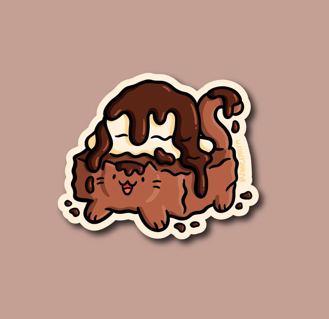 Brownie Sundae Cat Sticker | Ice Cream Sticker | Cute Food Sticker ...