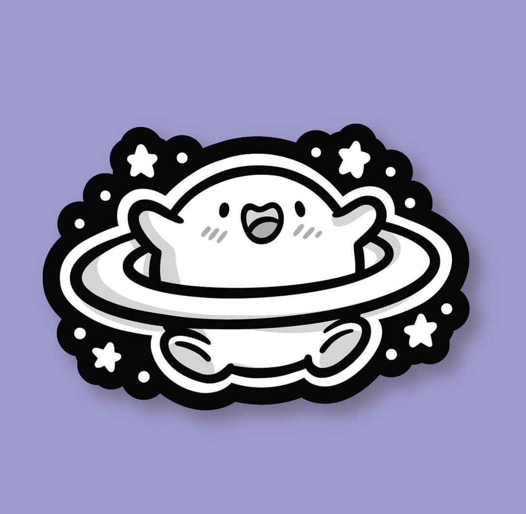 Saturn Sticker | Weatherproof Vinyl Sticker| Kawaii Sticker| Black and ...