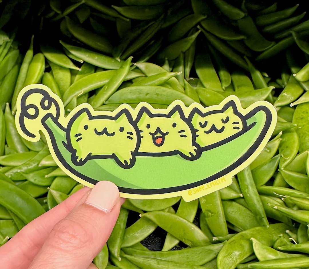 Peas Cat Sticker | Weatherproof Vinyl Sticker| Kawaii Sticker| Veggie ...