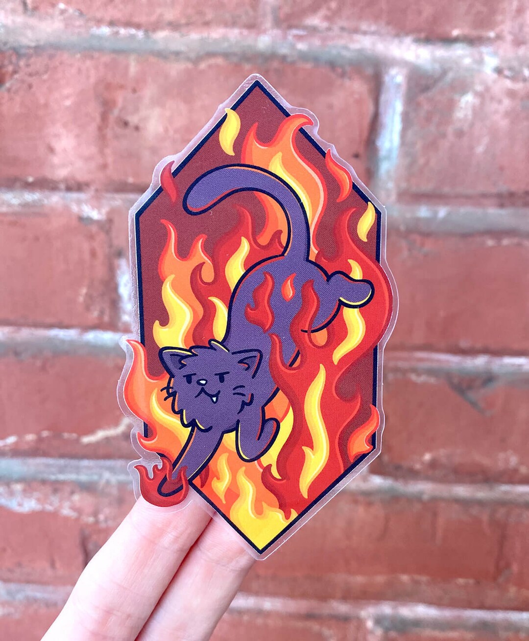 Fire Cat Clear Vinyl Sticker Fire Elemental Sticker Cute Cats ...