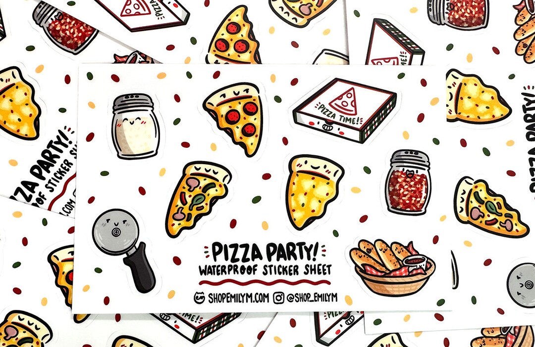 Pizza Party Waterproof Sticker Sheet | Mini Vinyl Stickers | Pepperoni ...