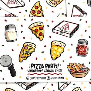 Pizza Party Waterproof Sticker Sheet | Mini Vinyl Stickers | Pepperoni ...