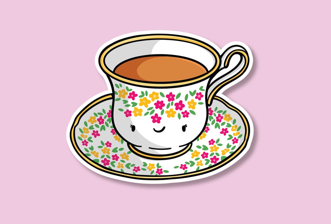Flower Teacup Vinyl Sticker | Waterproof Sticker | Tea Drinking Sticker ...