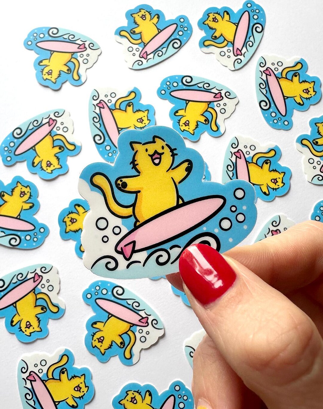 Surfing Cat Mini Sticker | Waterproof Vinyl Mini Sticker | Kawaii Cat ...