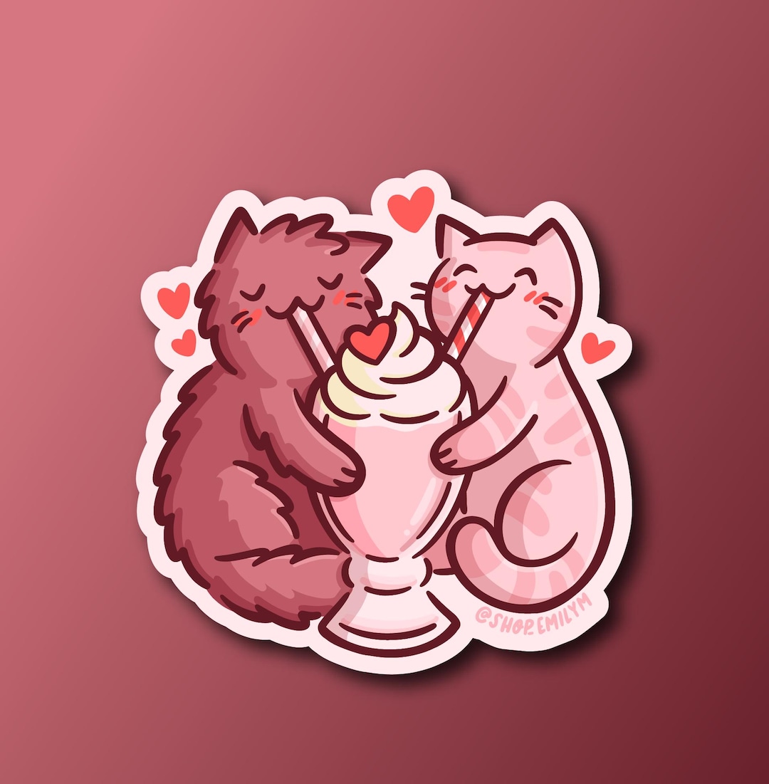 Milkshake Cats Sticker | Weatherproof Vinyl Sticker | Cute Valentines ...