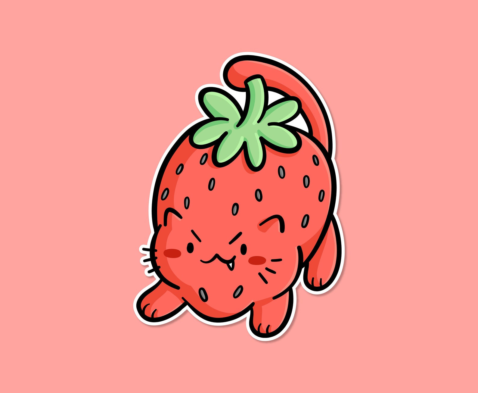 Strawberry Cat Vinyl Sticker Waterproof Sticker Cute Cat - Etsy