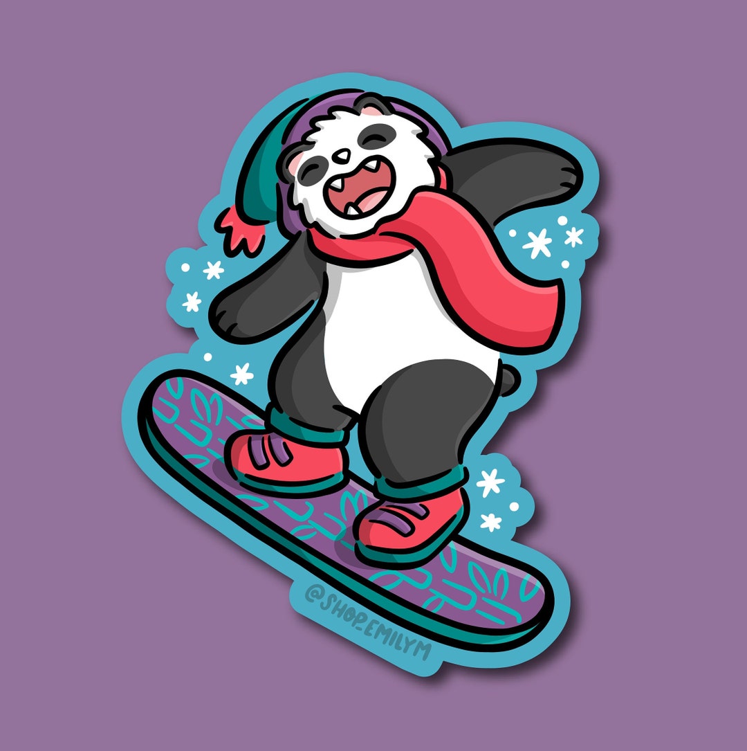 Snowboarding Panda Sticker| Weatherproof Vinyl Sticker| Kawaii Sticker ...