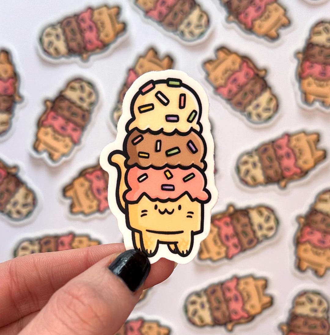 Mini Ice Cream Cat Sticker | Cute Food Sticker | Kawaii Food Sticker ...