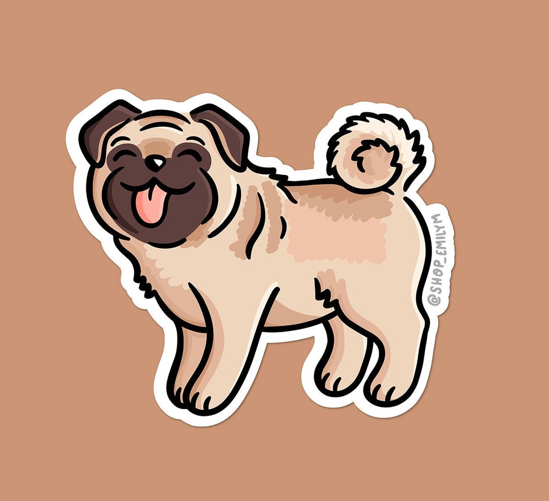 Pug Sticker | Weatherproof Vinyl Sticker| Kawaii Dog Sticker| Dog ...
