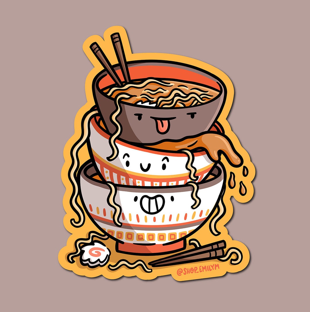 Stacked Ramen Bowls Sticker| Weatherproof Vinyl Sticker| Kawaii Ramen ...