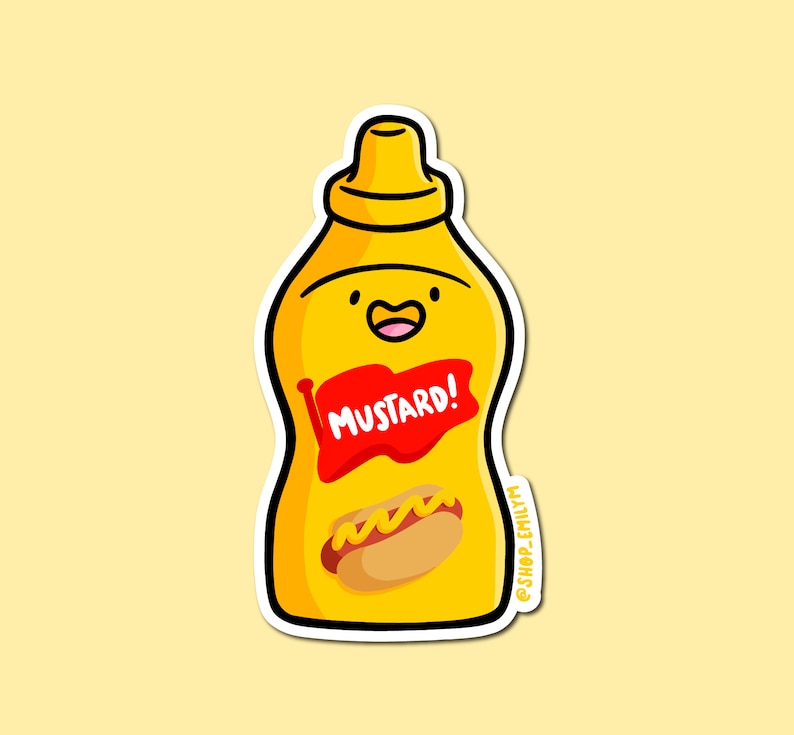Mustard Sticker Weatherproof Vinyl Sticker Kawaii Food Sticker Yellow ...