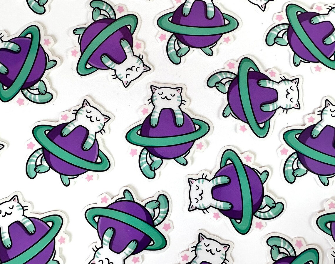 Clear Mini Saturn Cat Sticker | Waterproof Sticker | Kawaii Vinyl ...