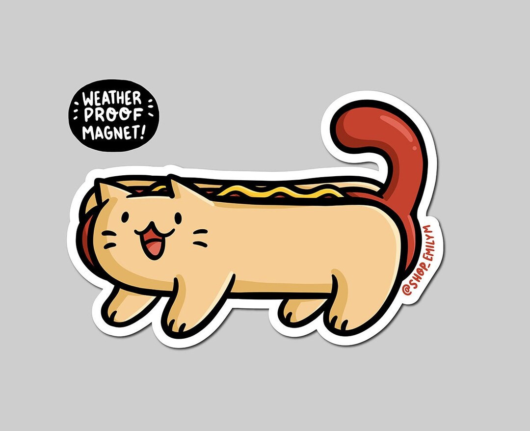 Hot Dog Cat Magnet | Weatherproof Vinyl Magnet | Waterproof Car Magnet ...