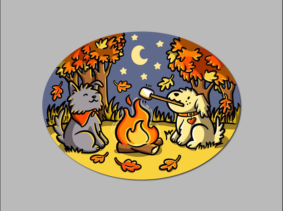 Camping Dogs Vinyl Sticker | Cute Campfire Sticker | Cute Dogs Sticker ...