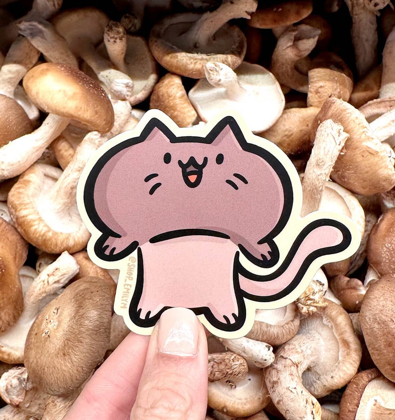 Mushroom Cat Sticker | Weatherproof Vinyl Sticker| Kawaii Sticker ...