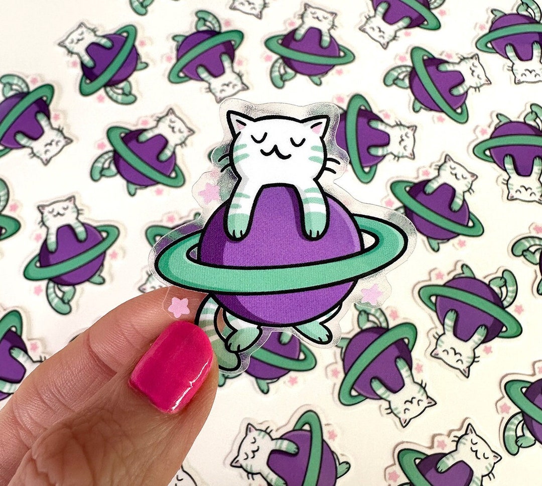 Clear Mini Saturn Cat Sticker | Waterproof Sticker | Kawaii Vinyl ...