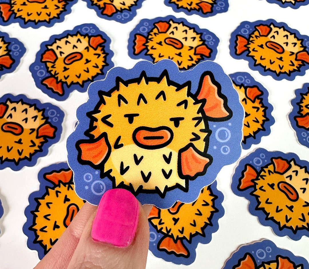 Grumpy Pufferfish Mini Sticker | Waterproof Sticker | Kawaii Vinyl ...