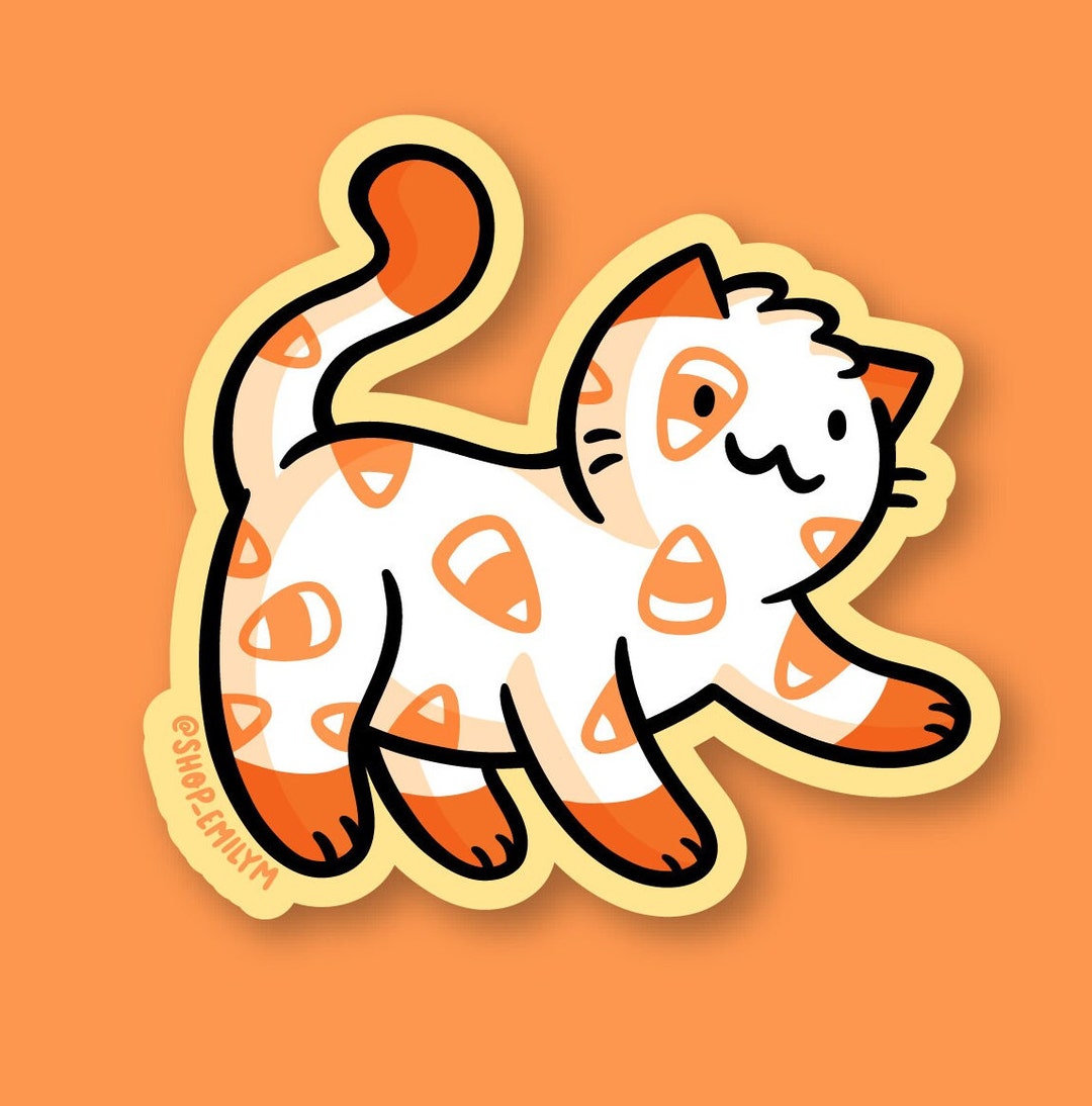 Candy Corn Cat Sticker Weatherproof Vinyl Sticker Kawaii Sticker ...