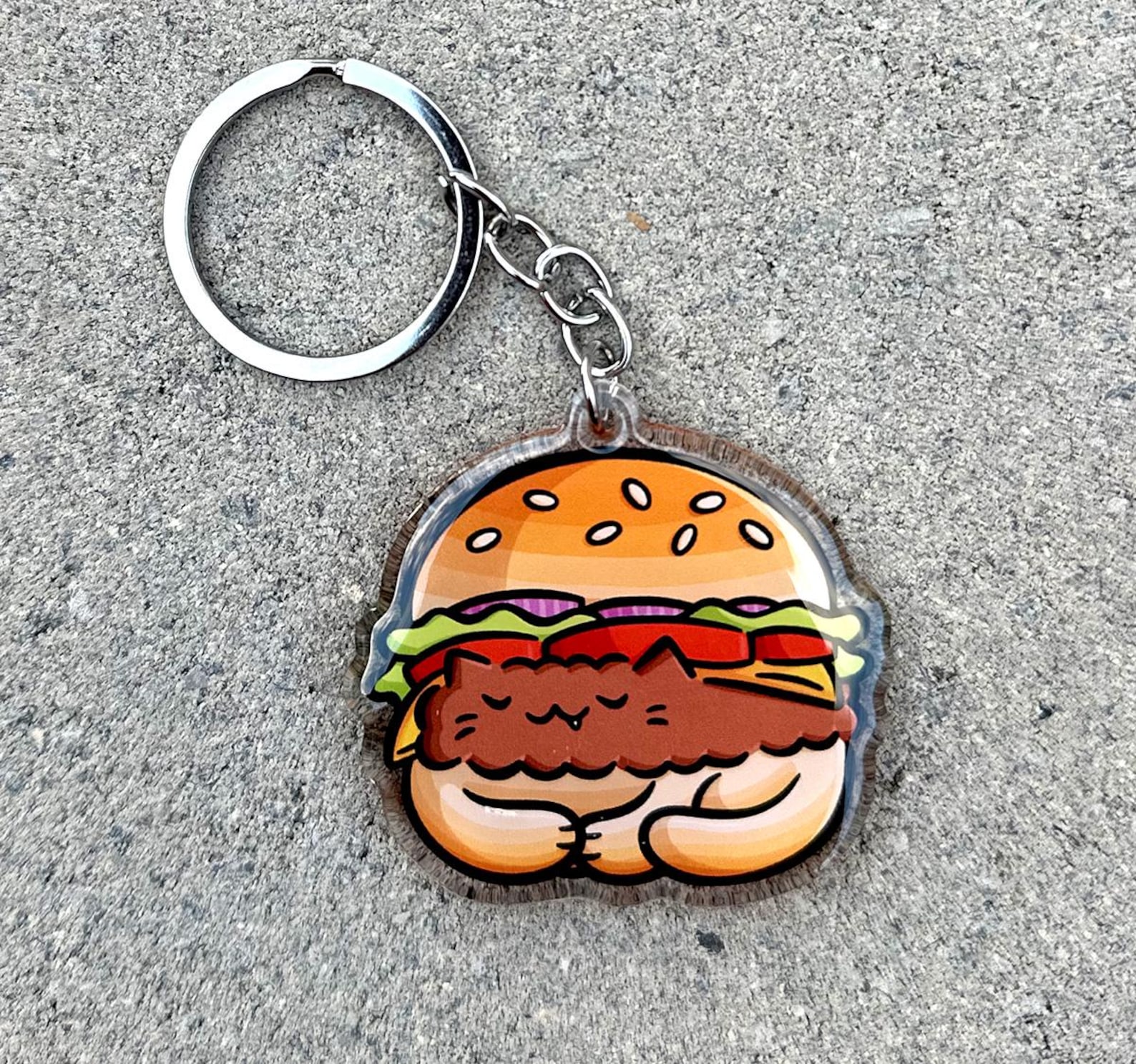 Hamburger Cat Keychain | Cute Acrylic Keychain | Cheeseburger Keychain ...