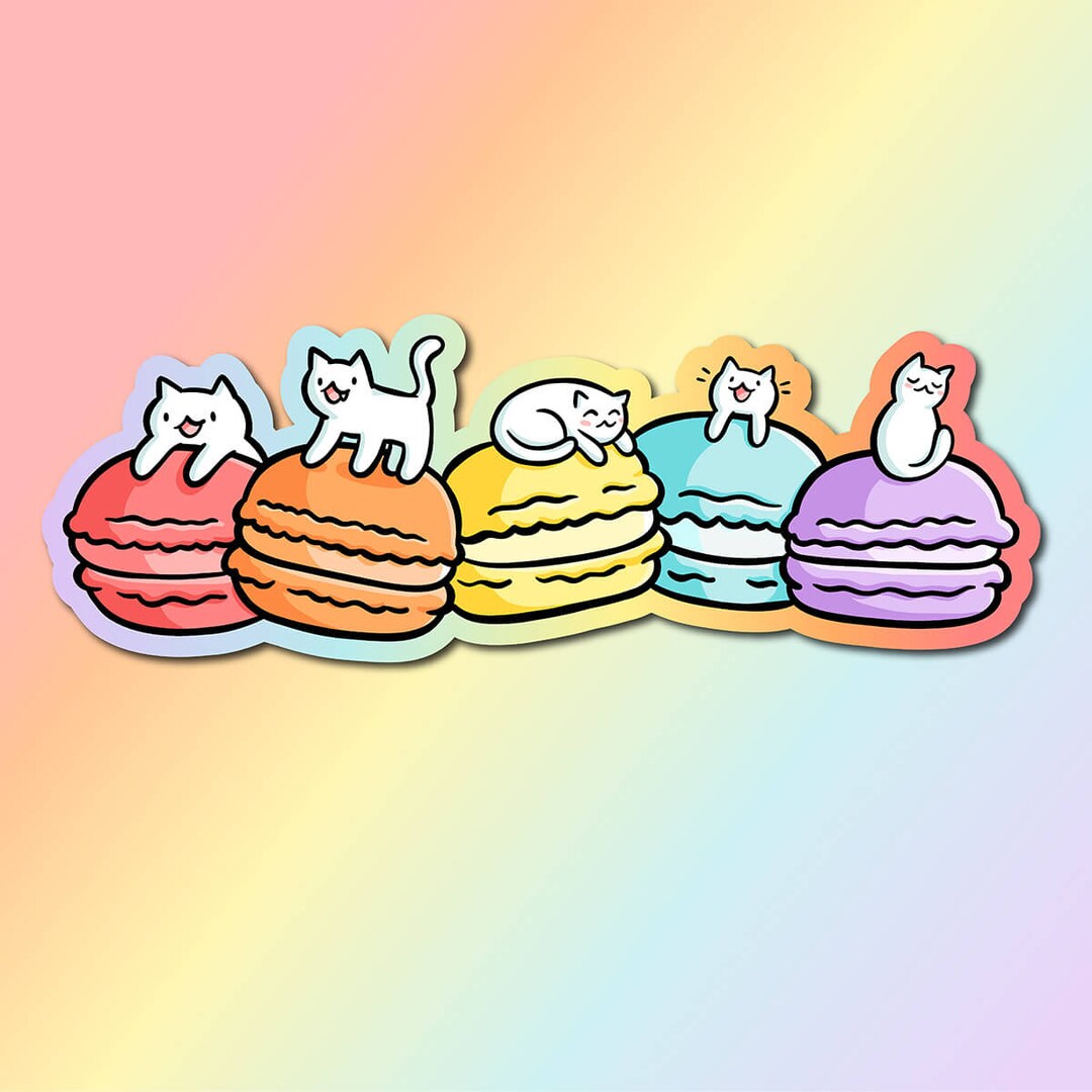 Rainbow Macaroon Cats Sticker | Weatherproof Vinyl Sticker | Cute ...