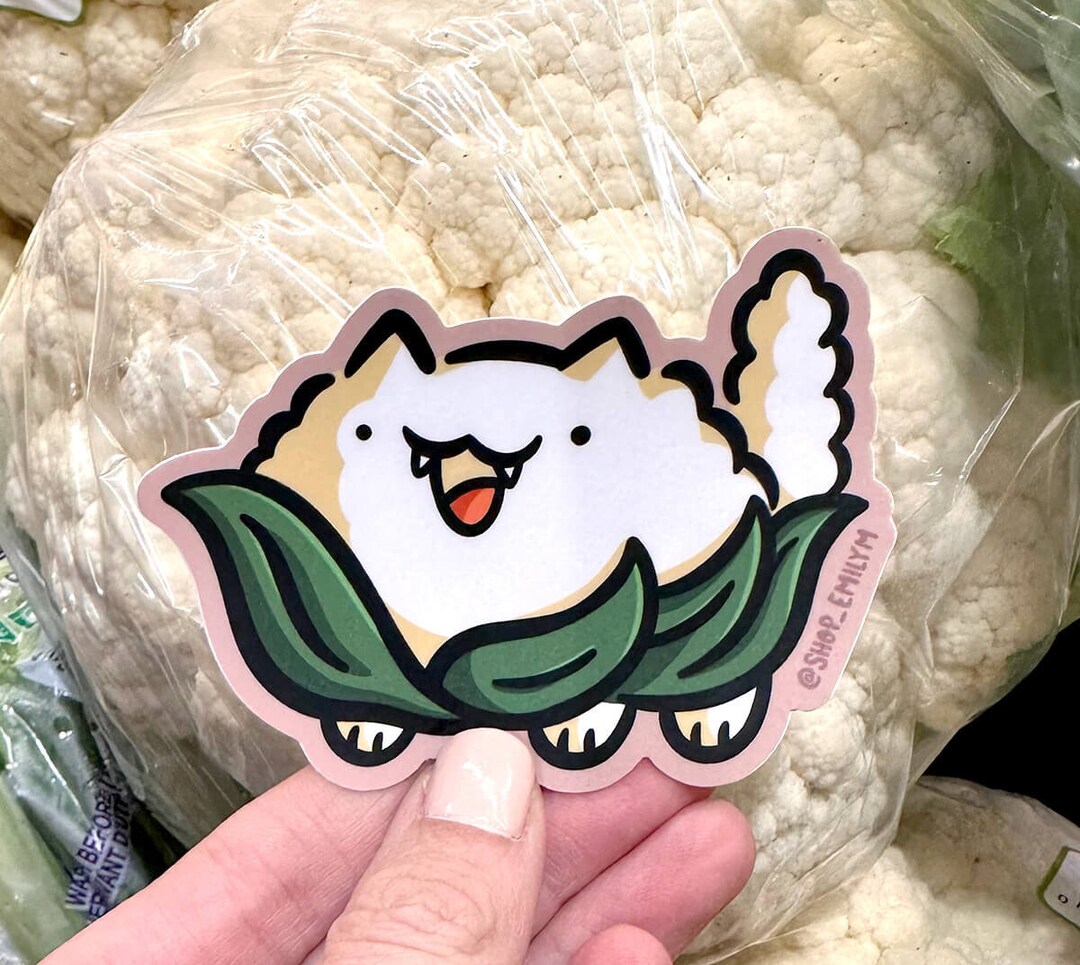 Cauliflower Cat Sticker | Weatherproof Vinyl Sticker| Kawaii Art ...