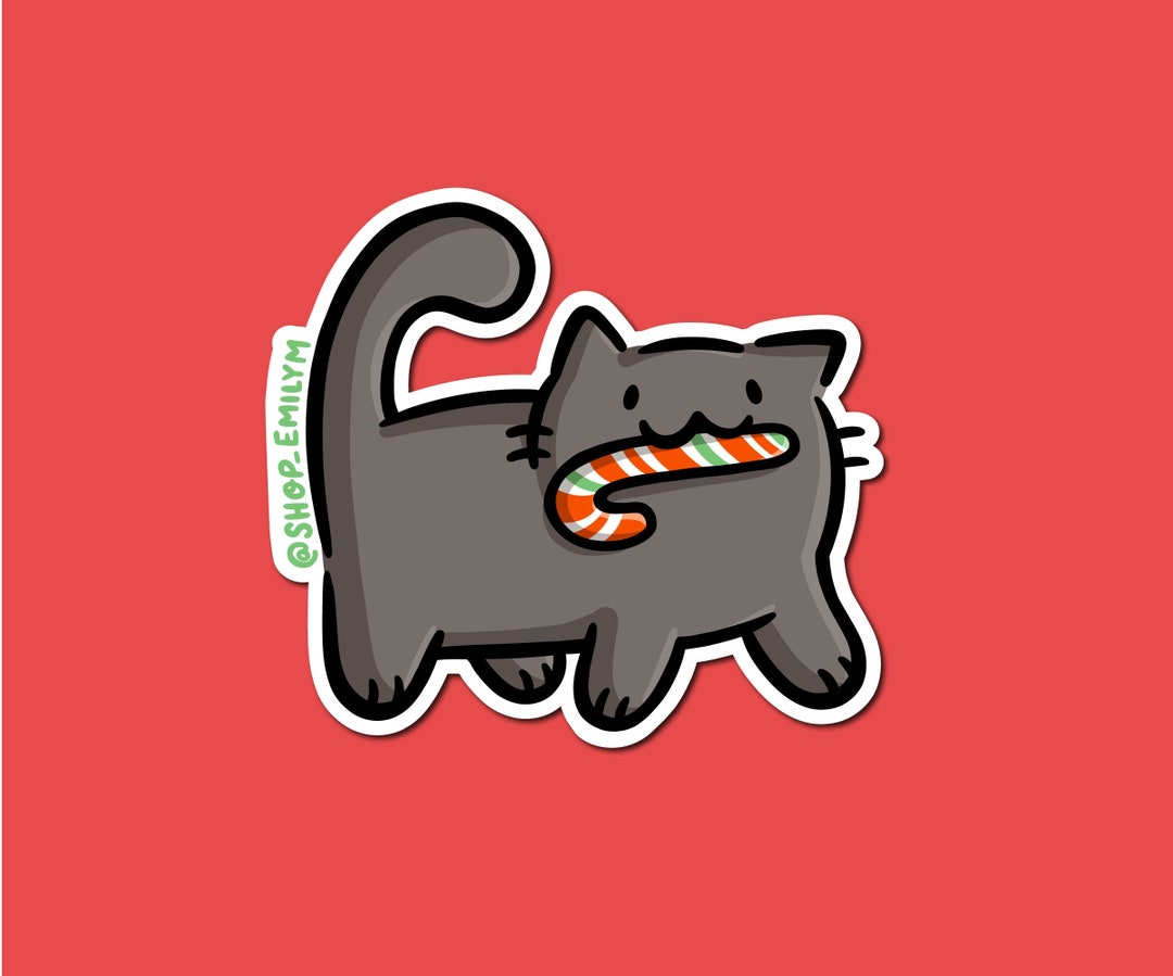 Candy Cane Cat Sticker Black Cat Sticker Cute Christmas - Etsy