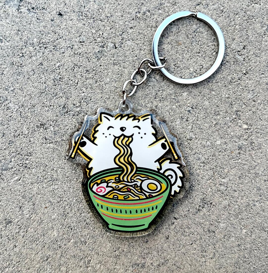 Ramen Dog Keychain | Cute Acrylic Keychain | Fluffy White Dog Keychain ...