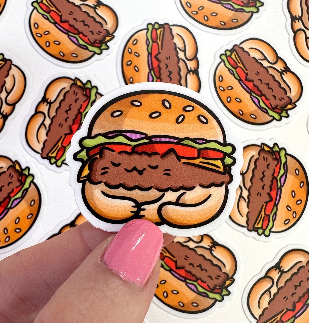 Mini Cheeseburger Cat Vinyl Sticker | Waterproof Mini Sticker | Kawaii ...