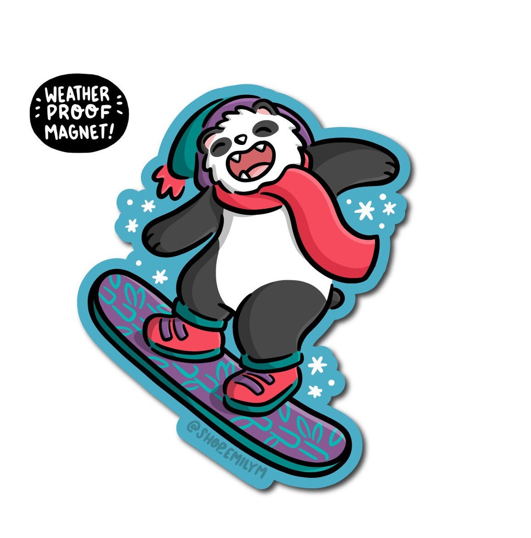 Snowboarding Panda Magnet | Vinyl Magnet | Die Cut Magnet | Kawaii ...
