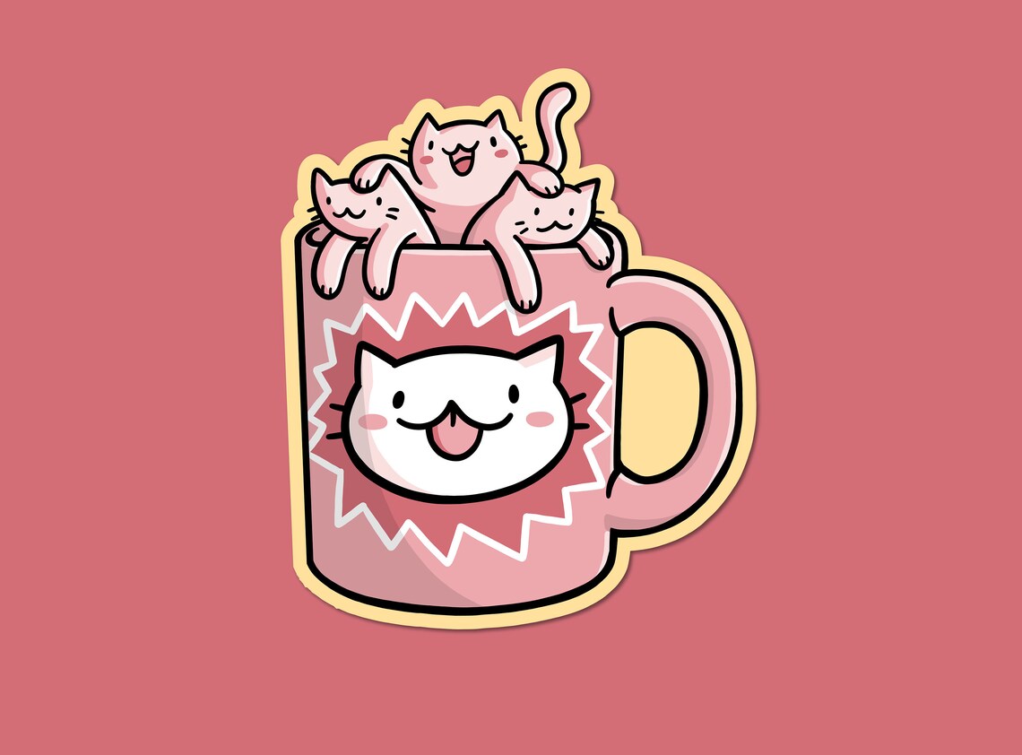 Coffee Mug Cats Sticker Coffee Drinker Sticker Cute - Etsy