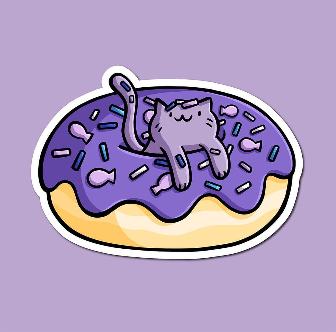 Donut Cat Sticker | Waterproof Vinyl Sticker | Kawaii Cat Sticker ...