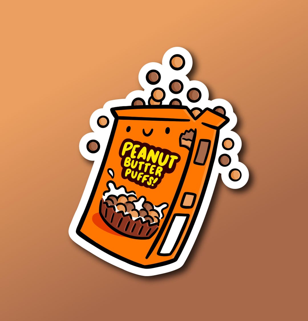 Peanut Butter Cereal Sticker | Weatherproof Vinyl Sticker | Kawaii Food ...