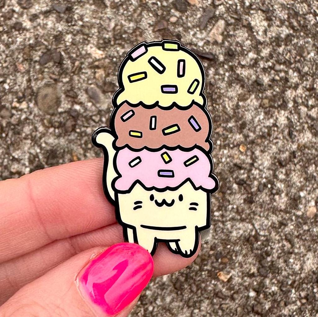 Ice Cream Cat Enamel Pin | Kawaii Enamel Pin | Ice Cream Enamel Pin ...