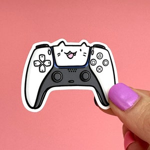 Mini White Video Game Controller Cat Vinyl Sticker | Waterproof Phone ...