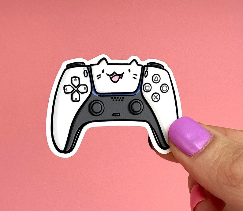 Mini White Video Game Controller Cat Vinyl Sticker | Waterproof Phone ...