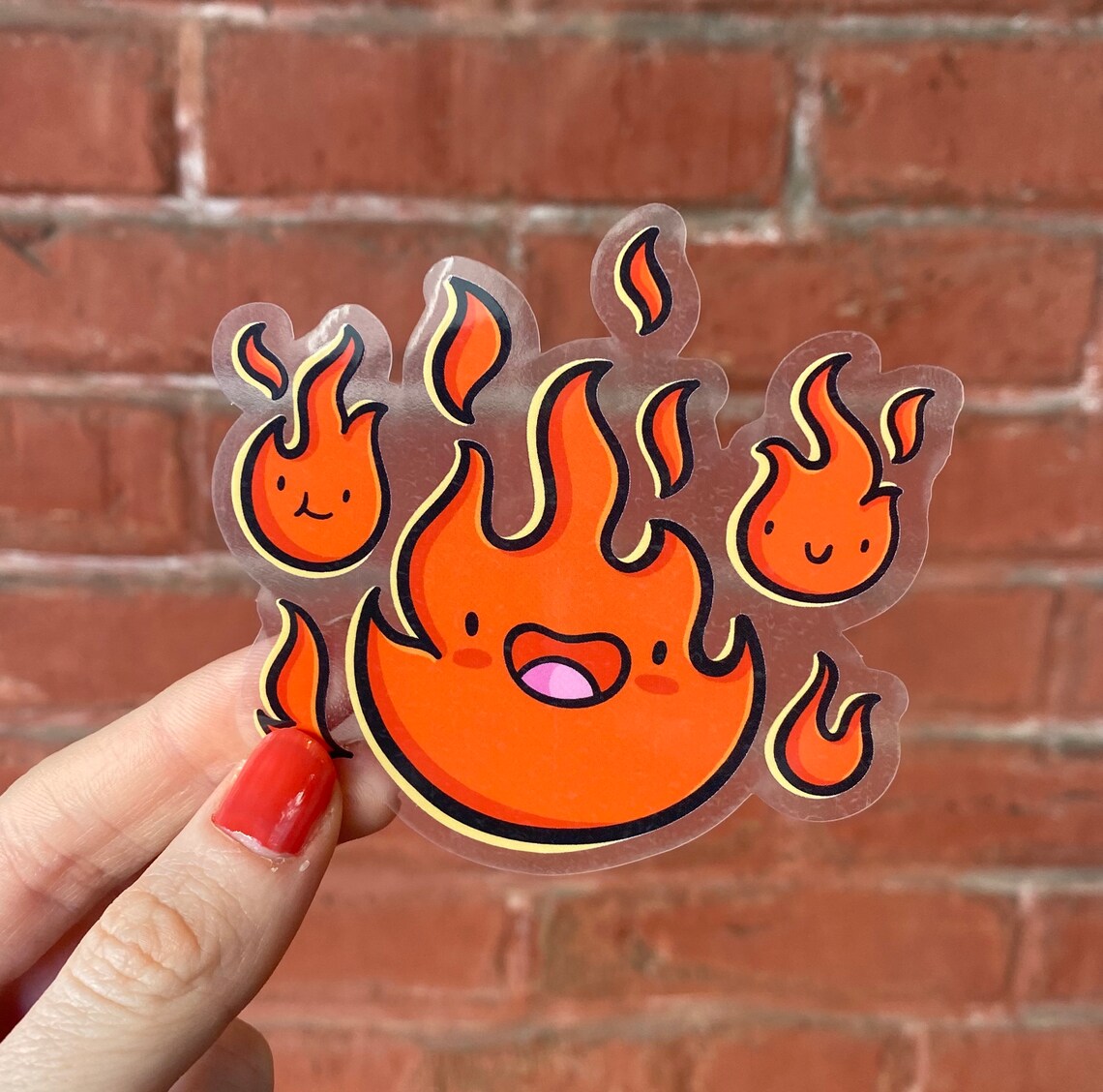 Fire Clear Vinyl Sticker | Happy Flames Sticker | Cute Campfire ...
