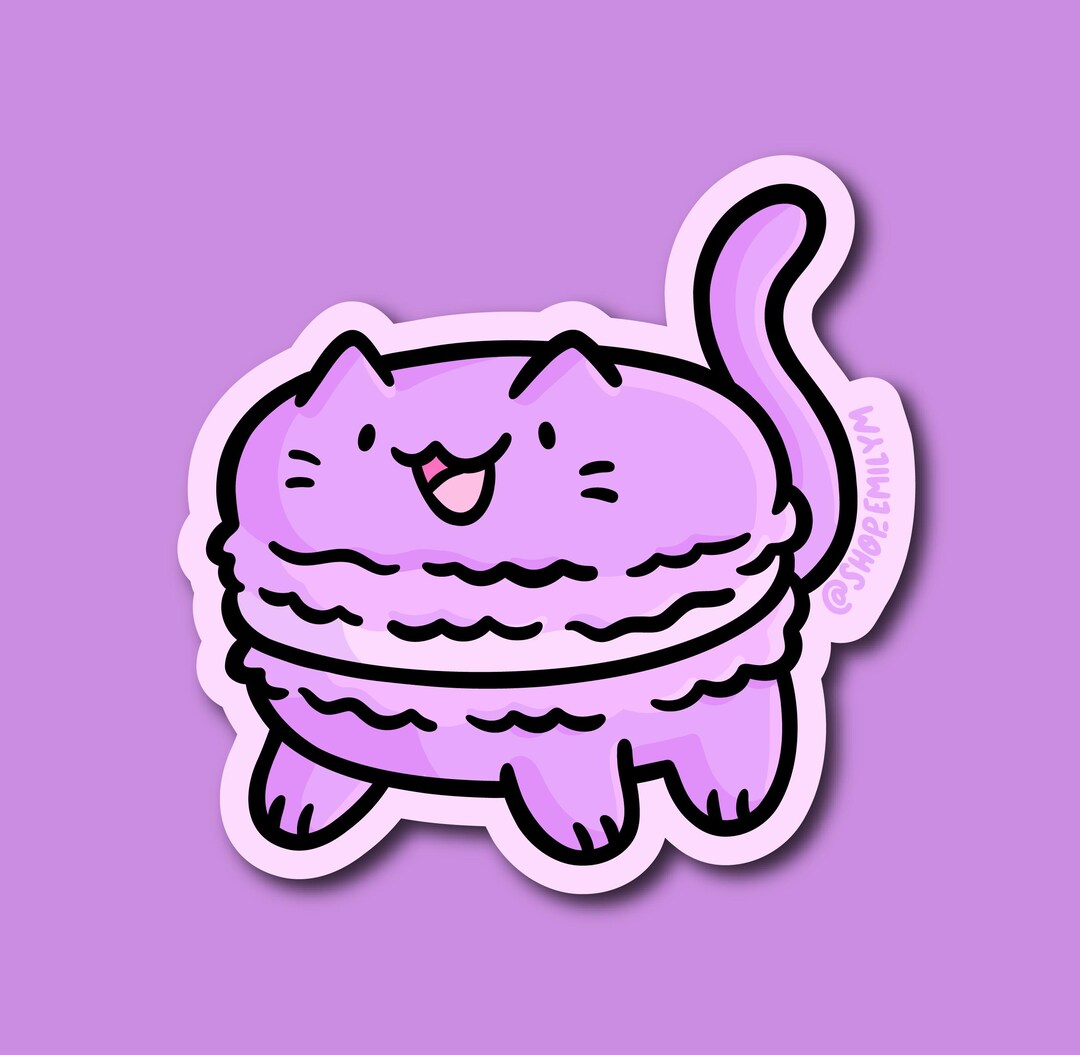 Macaron Cat Sticker | Weatherproof Vinyl Sticker | Kawaii Food Sticker ...