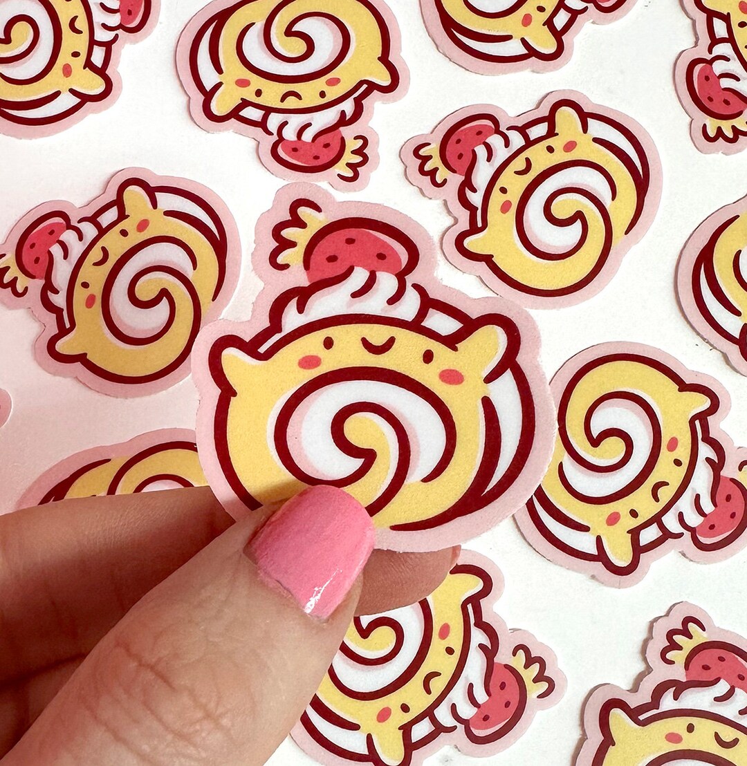 Strawberry Swiss Roll Mini Sticker | Waterproof Sticker |slice of Cake ...