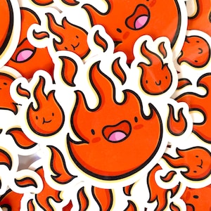 Fire Clear Vinyl Sticker | Happy Flames Sticker | Cute Campfire ...