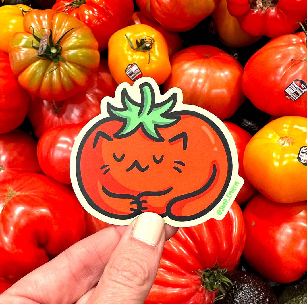 Tomato Cat Sticker | Weatherproof Vinyl Sticker| Kawaii Cat Sticker ...
