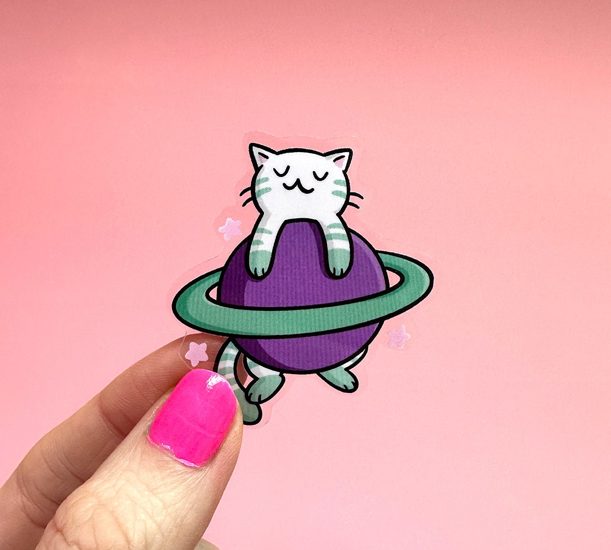 Clear Mini Saturn Cat Sticker | Waterproof Sticker | Kawaii Vinyl ...