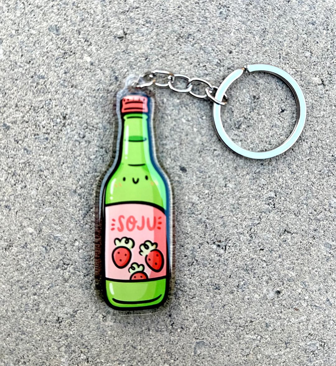 Strawberry Soju Keychain | Cute Acrylic Keychain |cute Drink Keychain ...