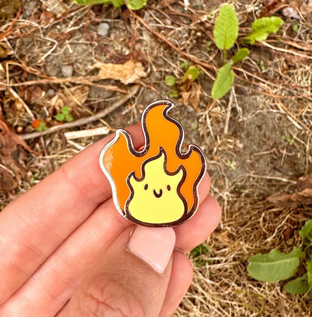 Flame Hard Enamel Pin | Kawaii Enamel Pin | Cute Elemental Pin | Fire ...