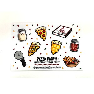 Pizza Party Waterproof Sticker Sheet | Mini Vinyl Stickers | Pepperoni ...
