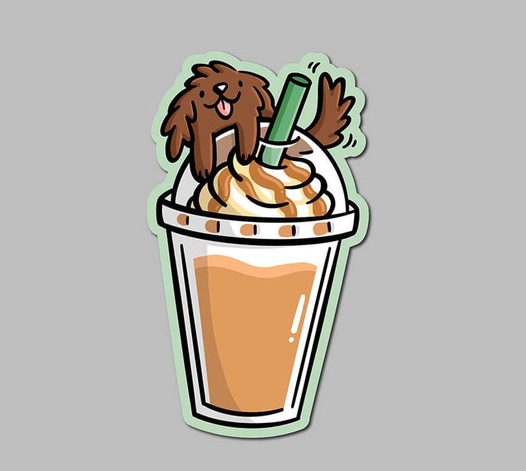 Iced Coffee Dog Sticker | Weatherproof Vinyl Sticker | Cute Coffee ...