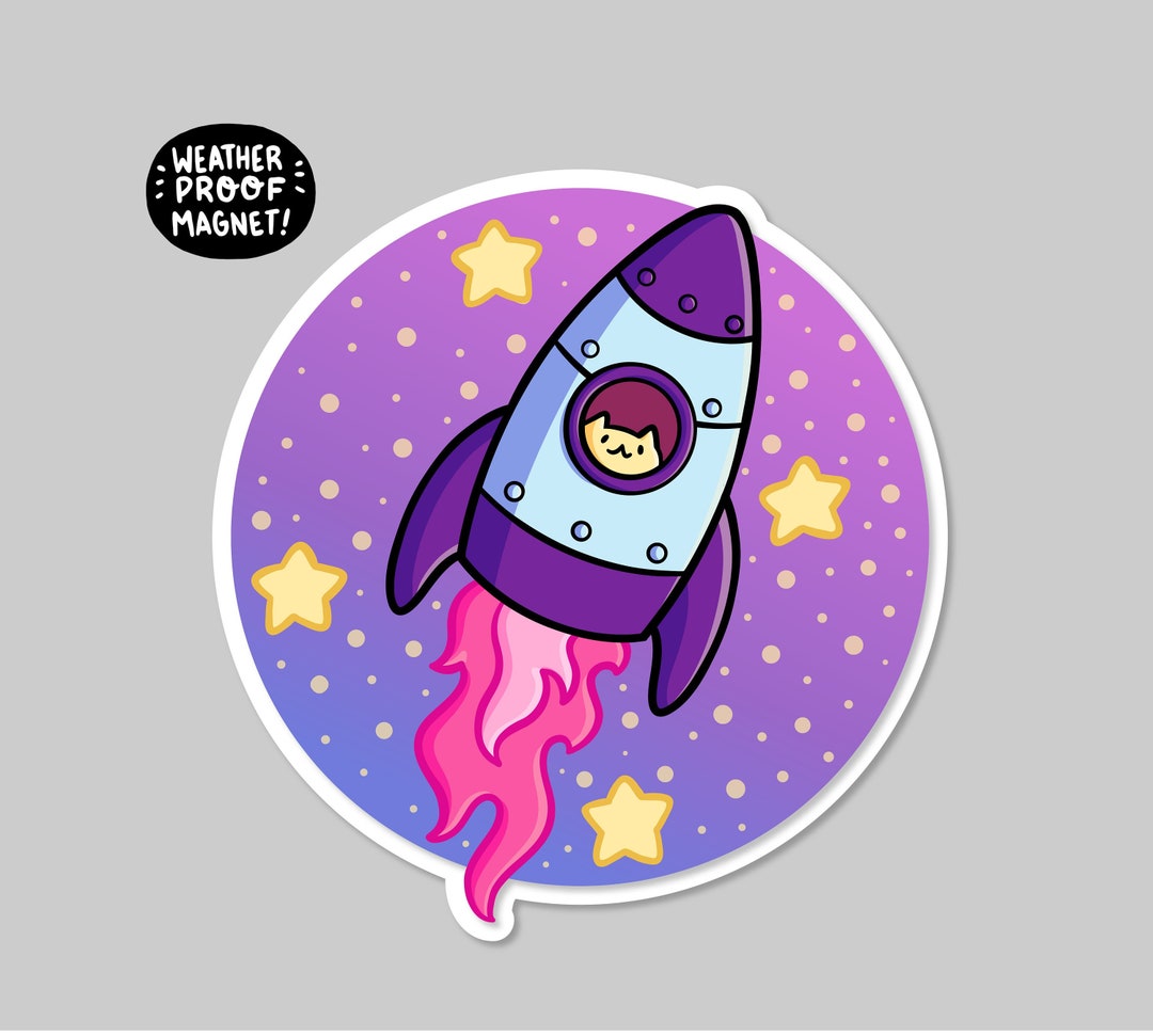 Spaceship Cat Magnet |waterproof Vinyl Car Magnet |outer Space Magnet ...