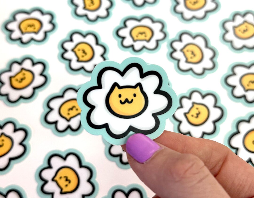 Mini Daisy Cat Vinyl Sticker | Waterproof Phone Sticker | Kawaii Cat ...
