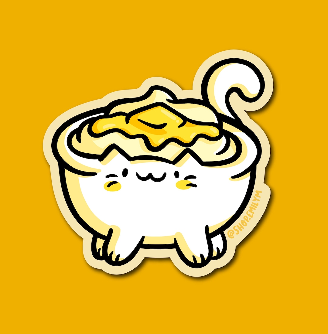 Mashed Potatoes Cat Sticker | Weatherproof Vinyl Sticker | Kawaii Food ...